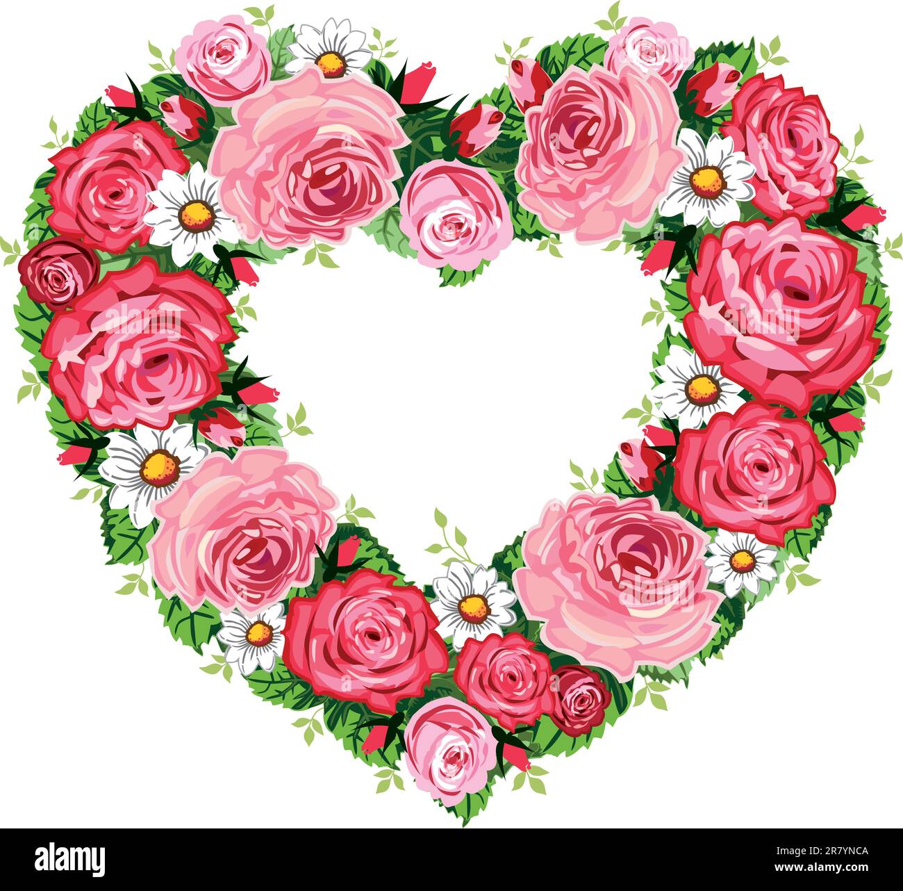 Vector illustration of roses heart frame isolated on white background ...