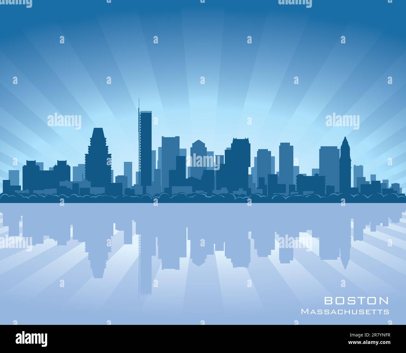 Boston, Massachusetts skyline illustration with reflection in water ...