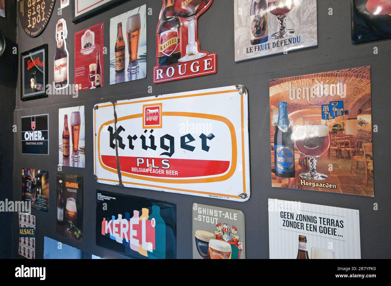 Old advertising placards on display in Bruges Beer Experience Museum ...