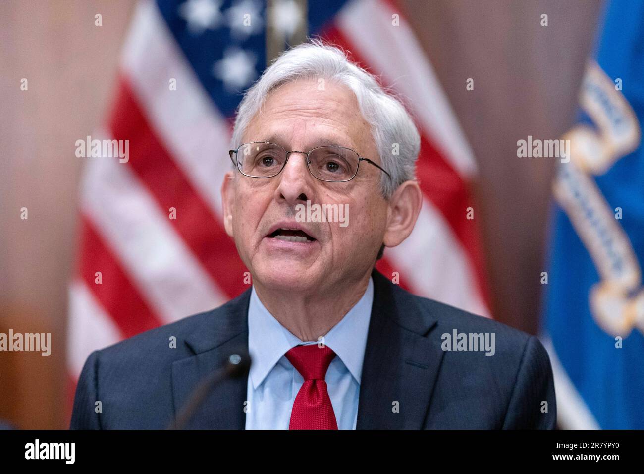 FILE - Attorney General Merrick Garland speaks during a meeting with ...
