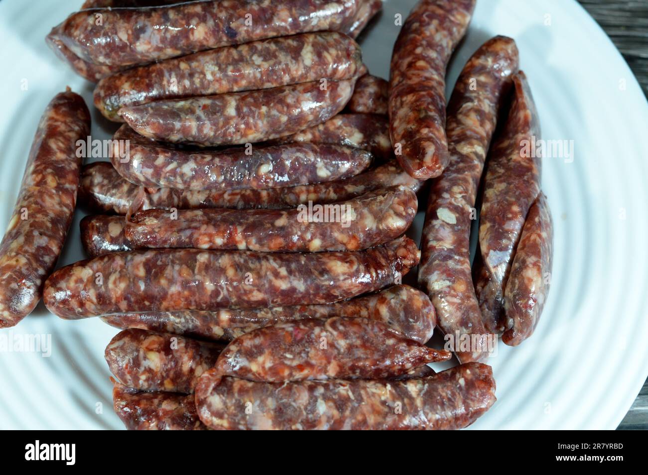 Middle Eastern raw fresh beef sausage, Egyptian sausages. it is a dry ...