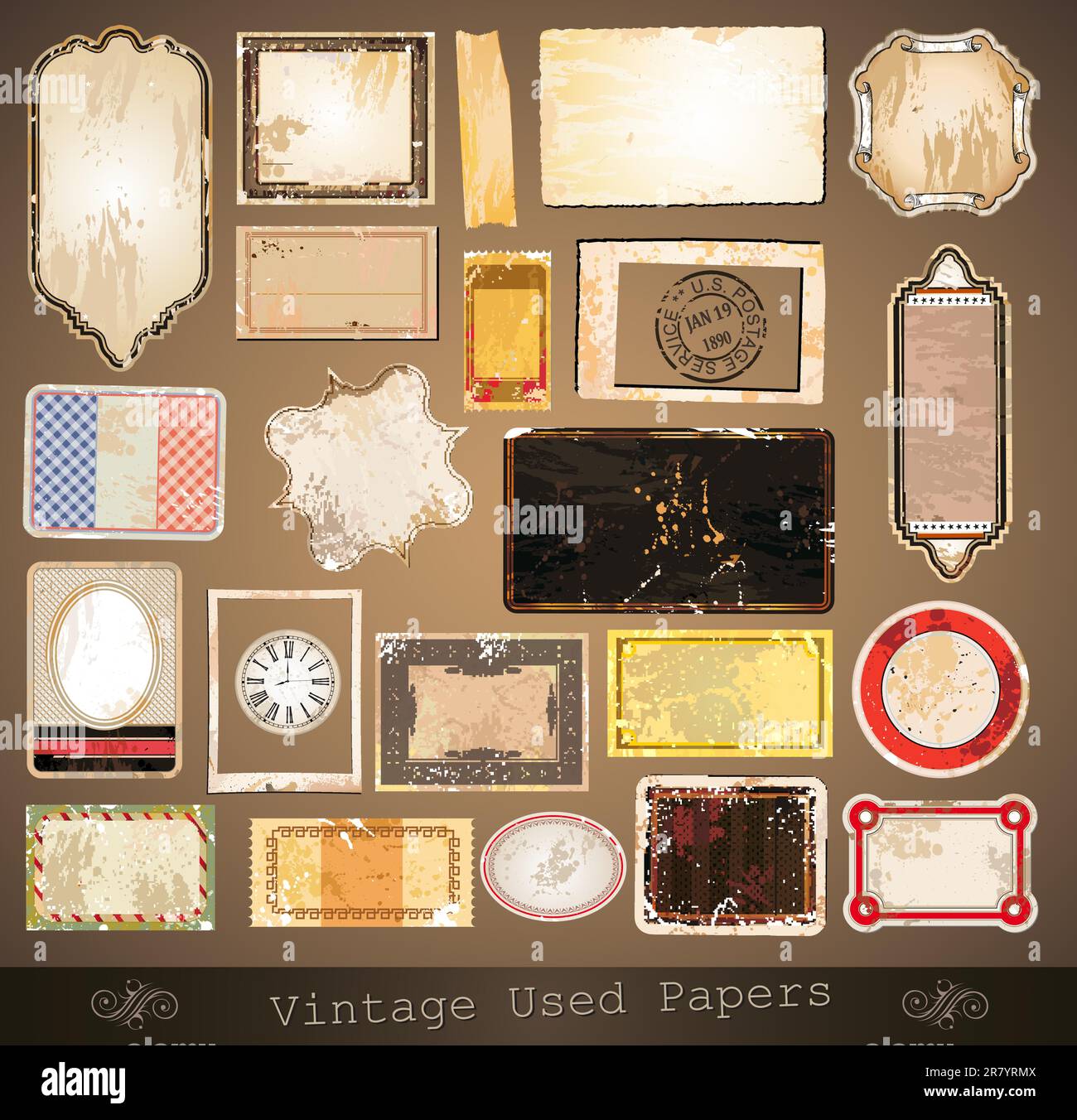 Vintage used papers and labels - A collection of different distressed ...