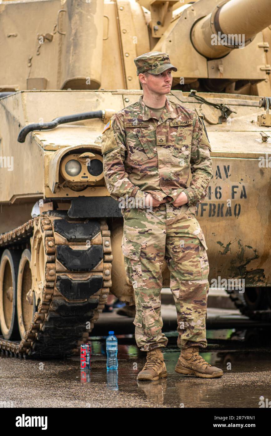 American United States Marine Corps soldier standing under the rain ...