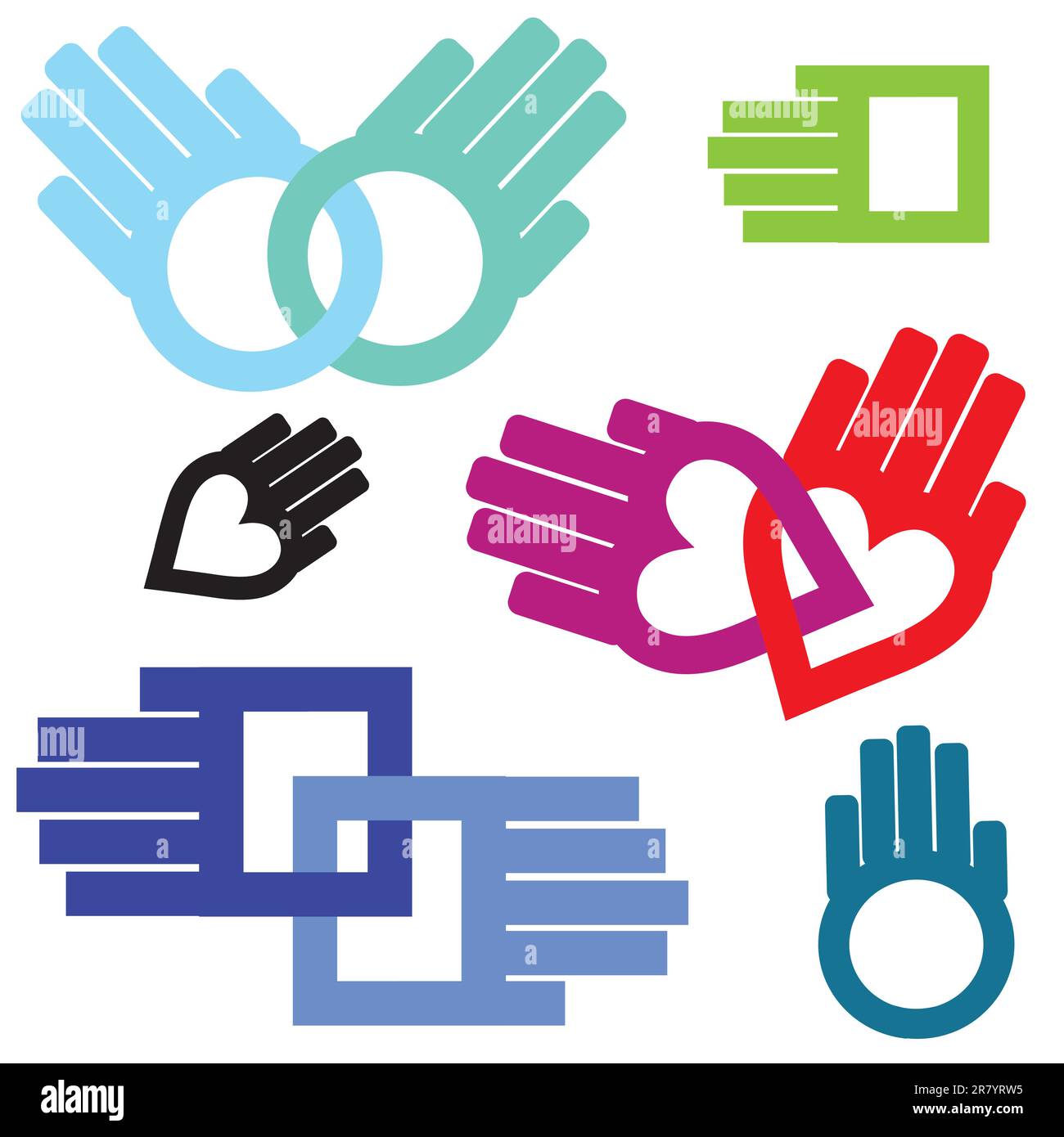 Hand set of connection help shaped in heart, circle, square chain ...