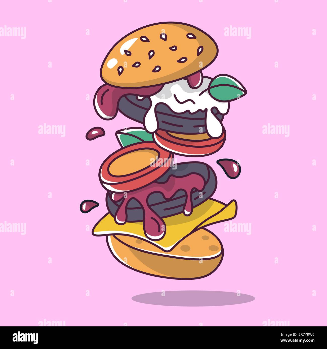 burger ingredients cartoon style illustration vector illustration Stock ...