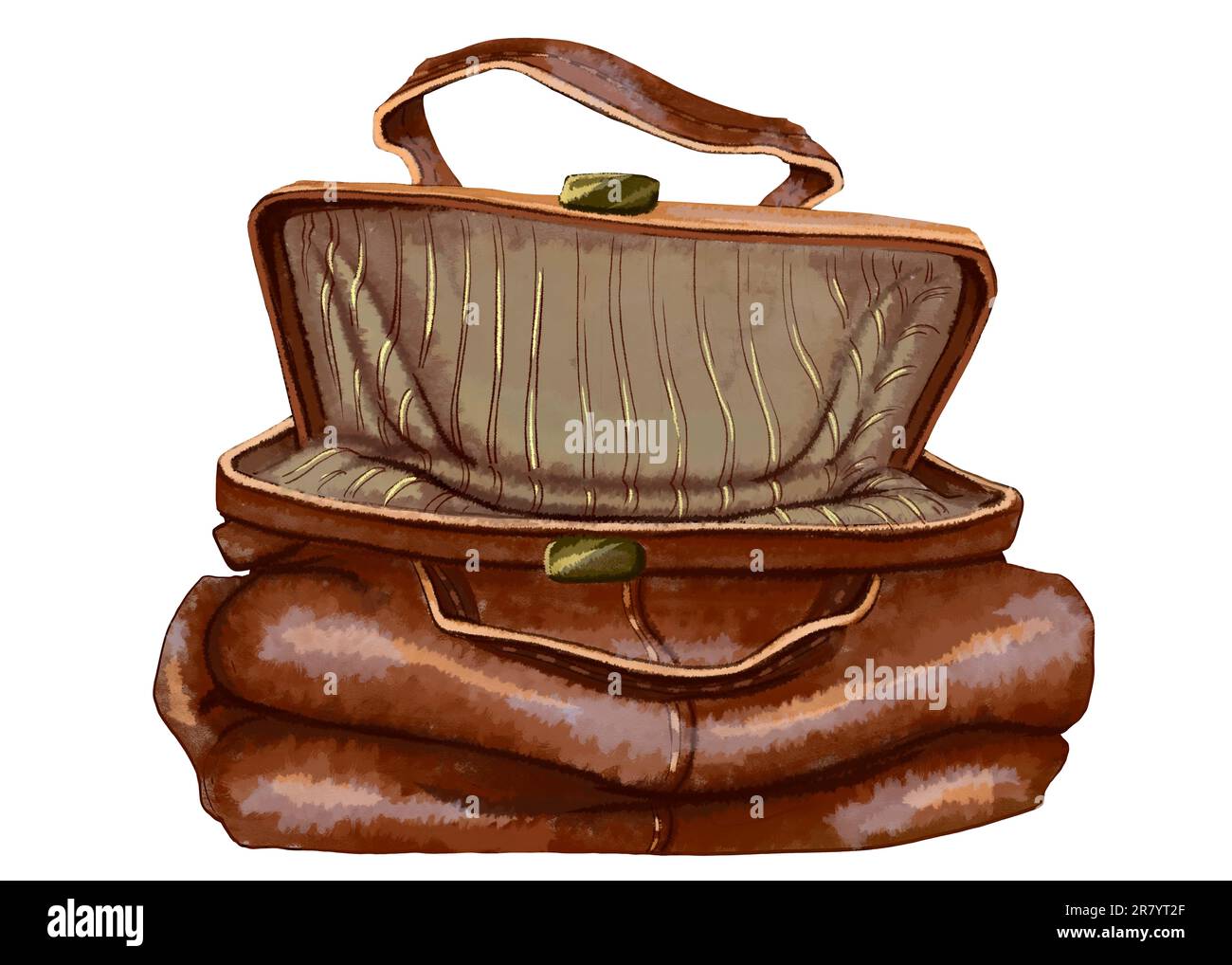 Color illustration of a brown leather bag. From the collection JOURNEY ...