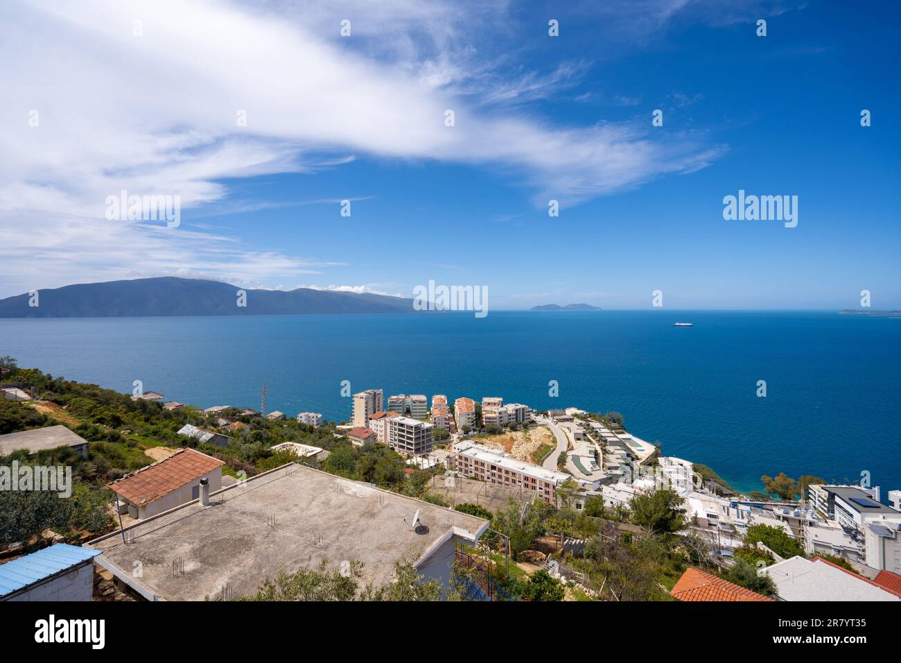 Attractive spring cityscape of Vlore city from Kanines fortress ...