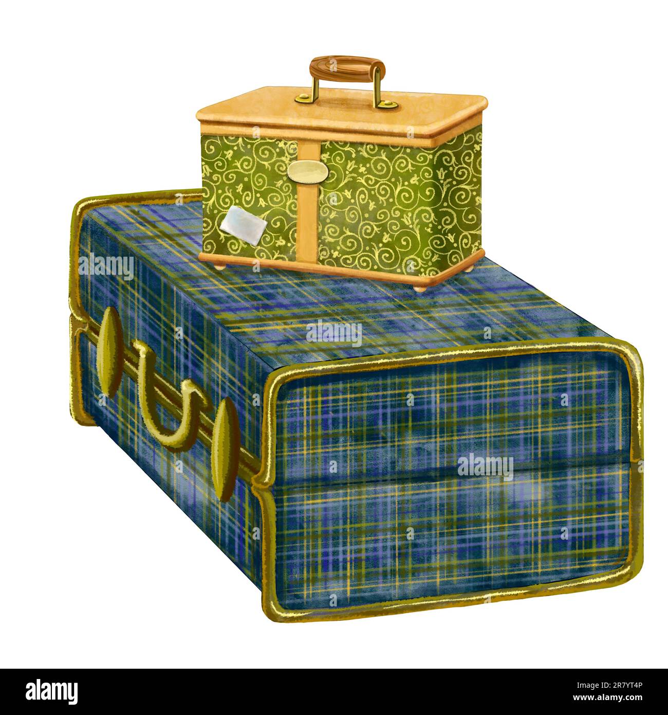 Color illustration of Two vintage suitcases in Art Nouveau style ...