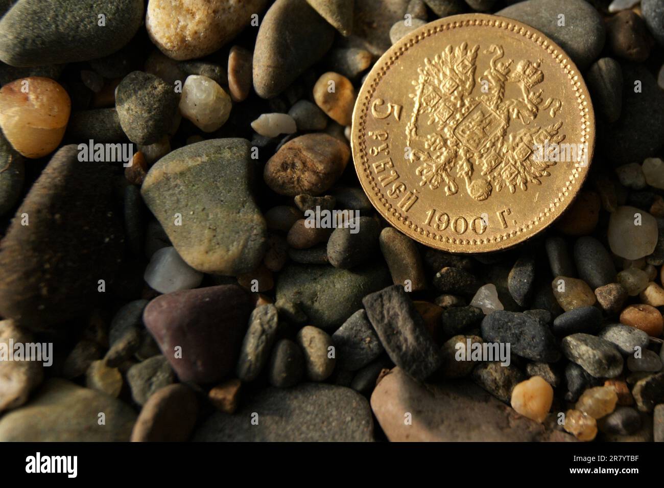 Old gold coin 5 Rubles Russian Empire. Antique gold coin Stock Photo ...