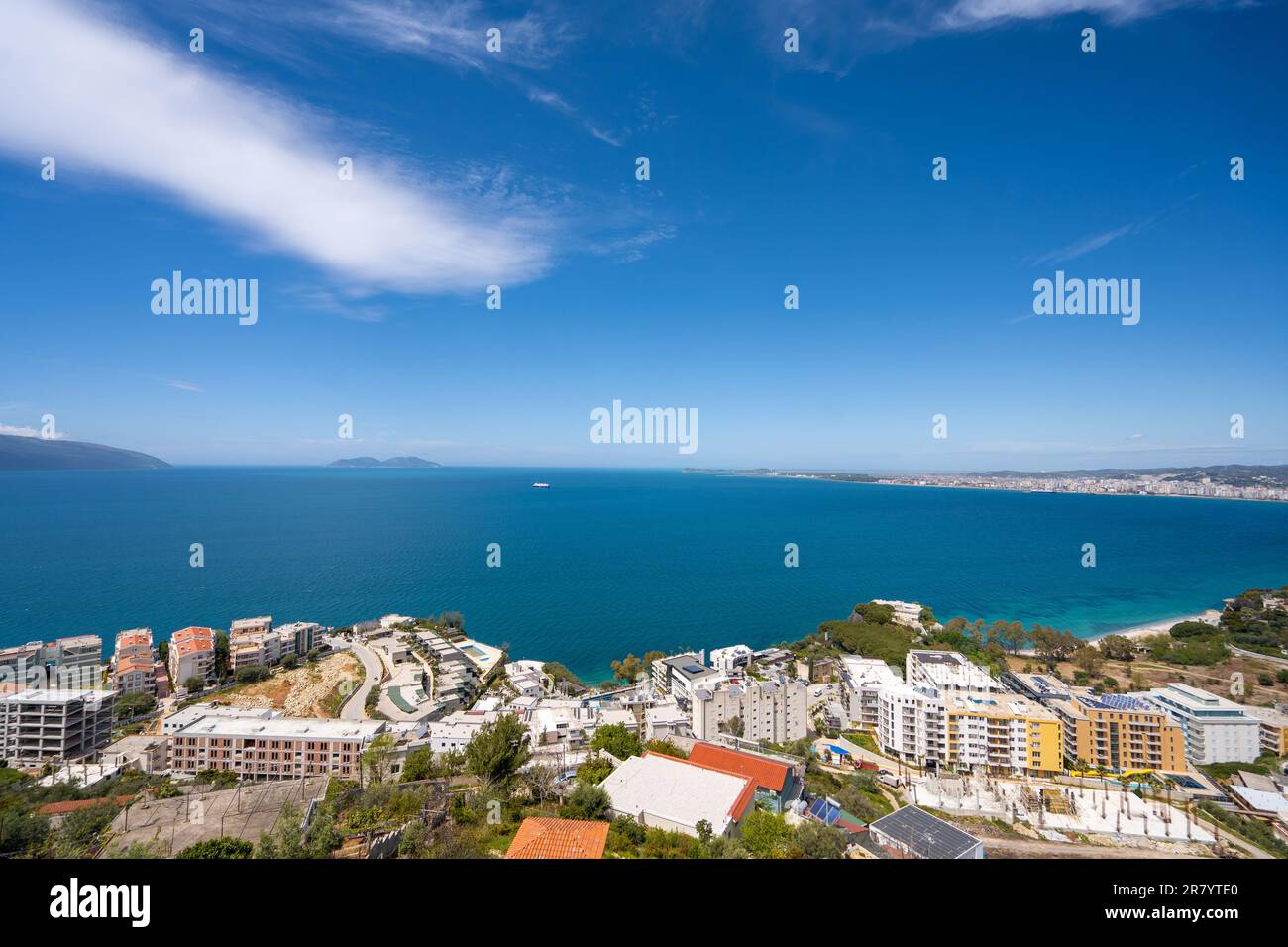 Attractive spring cityscape of Vlore city from Kanines fortress ...