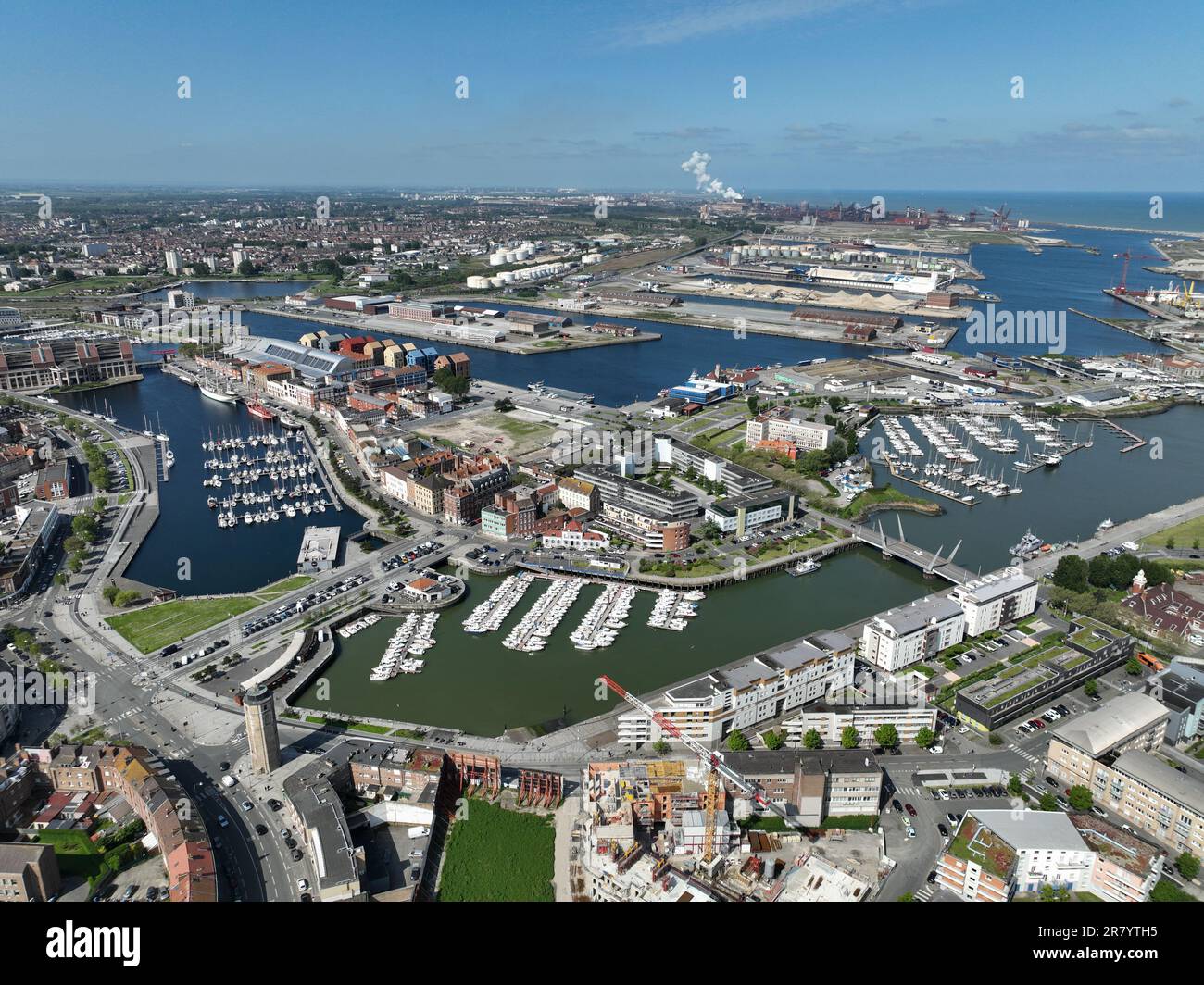 Aerial drone photo of the port and center of Dunkirk, city in the north ...