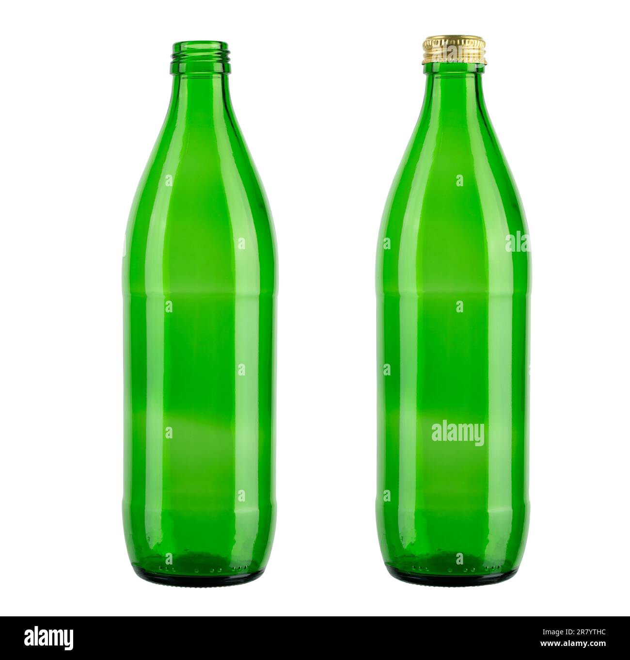 Empty green glass bottle without cap. Isolated on white background ...
