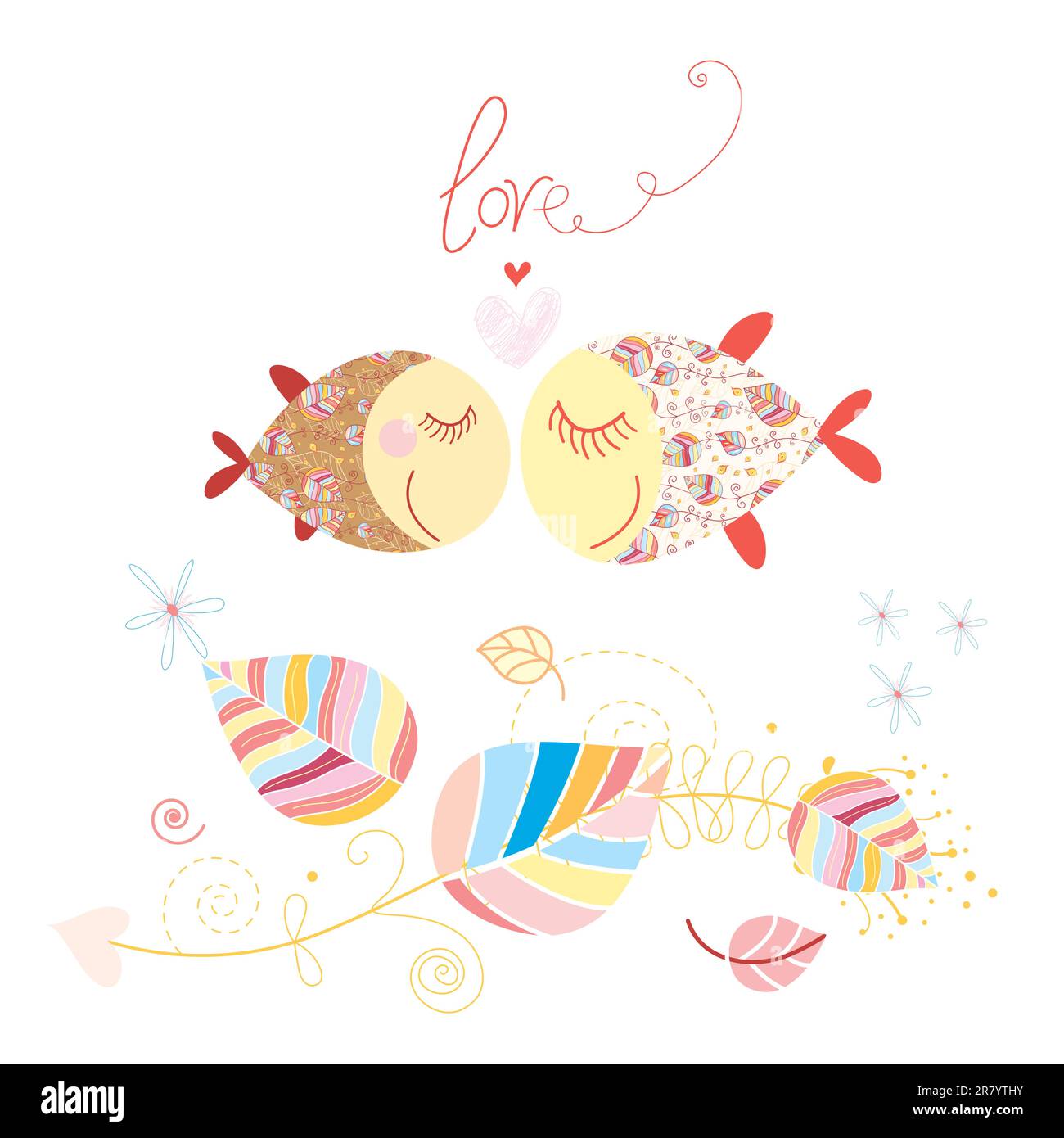 colorful fish lovers on a white background with leaves Stock Vector ...