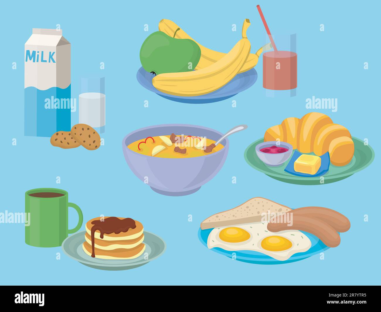 color set of different dishes, fruits and foods Stock Vector Image ...