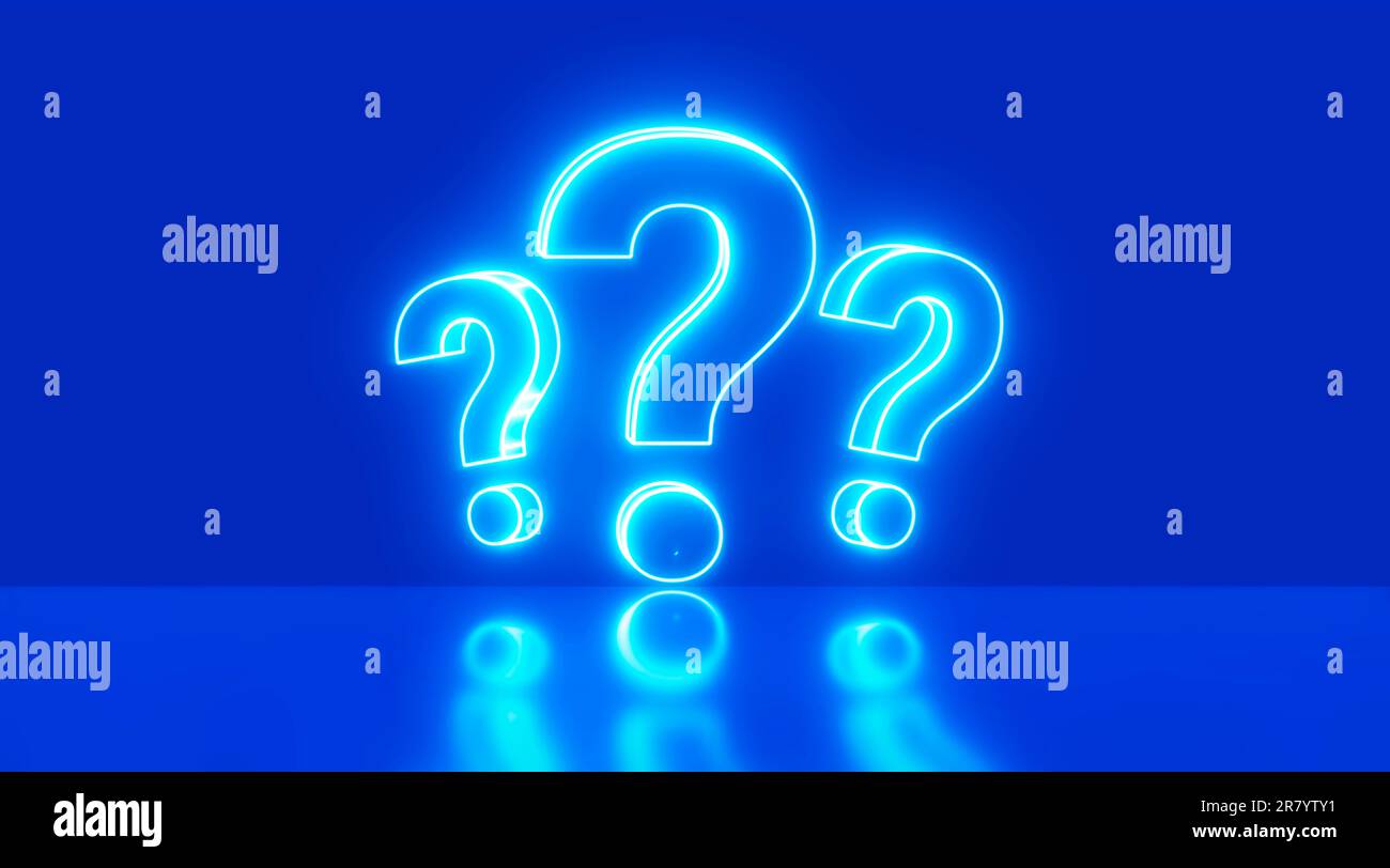 Three question marks on neon in wall background. Business support ...