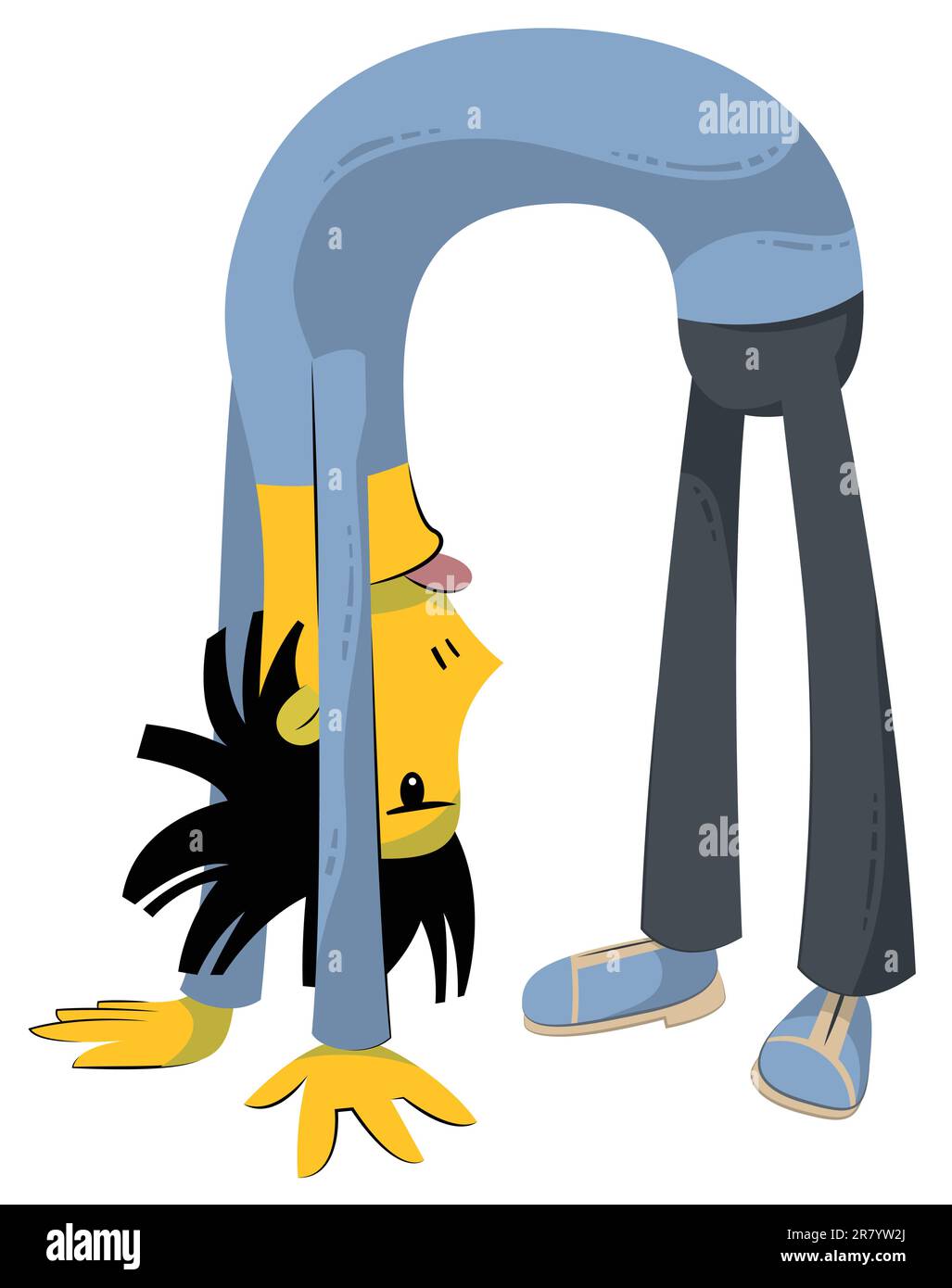 Man limbering up. Exercising his body by reaching the floor by his ...