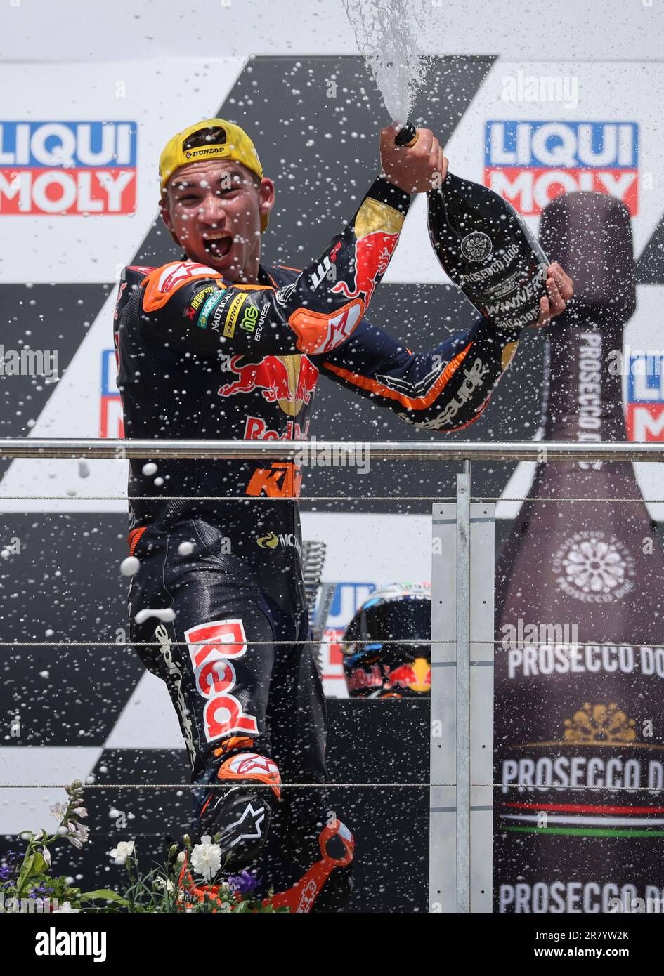 Turkish rider Deniz Oncu of the Red Bull KTM Ajo celebrates on the ...