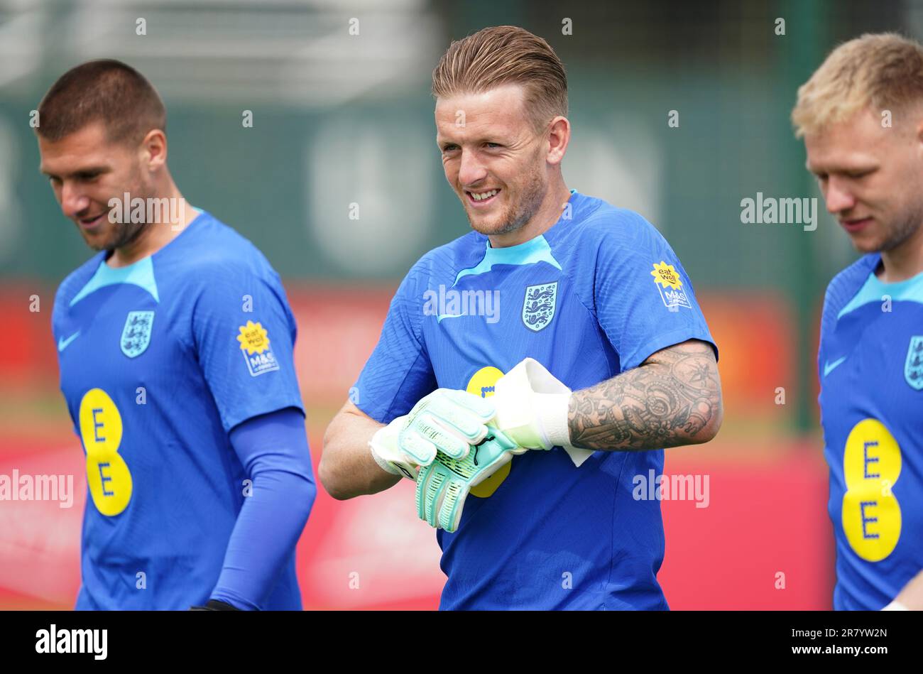 Left to right, England goalkeepers Sam Johnstone, Jordan Pickford and ...