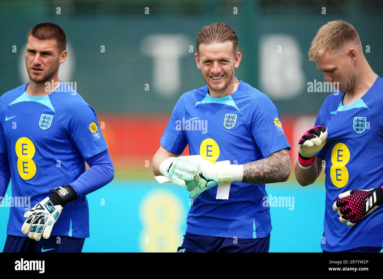 Left to right, England goalkeepers Sam Johnstone, Jordan Pickford and ...