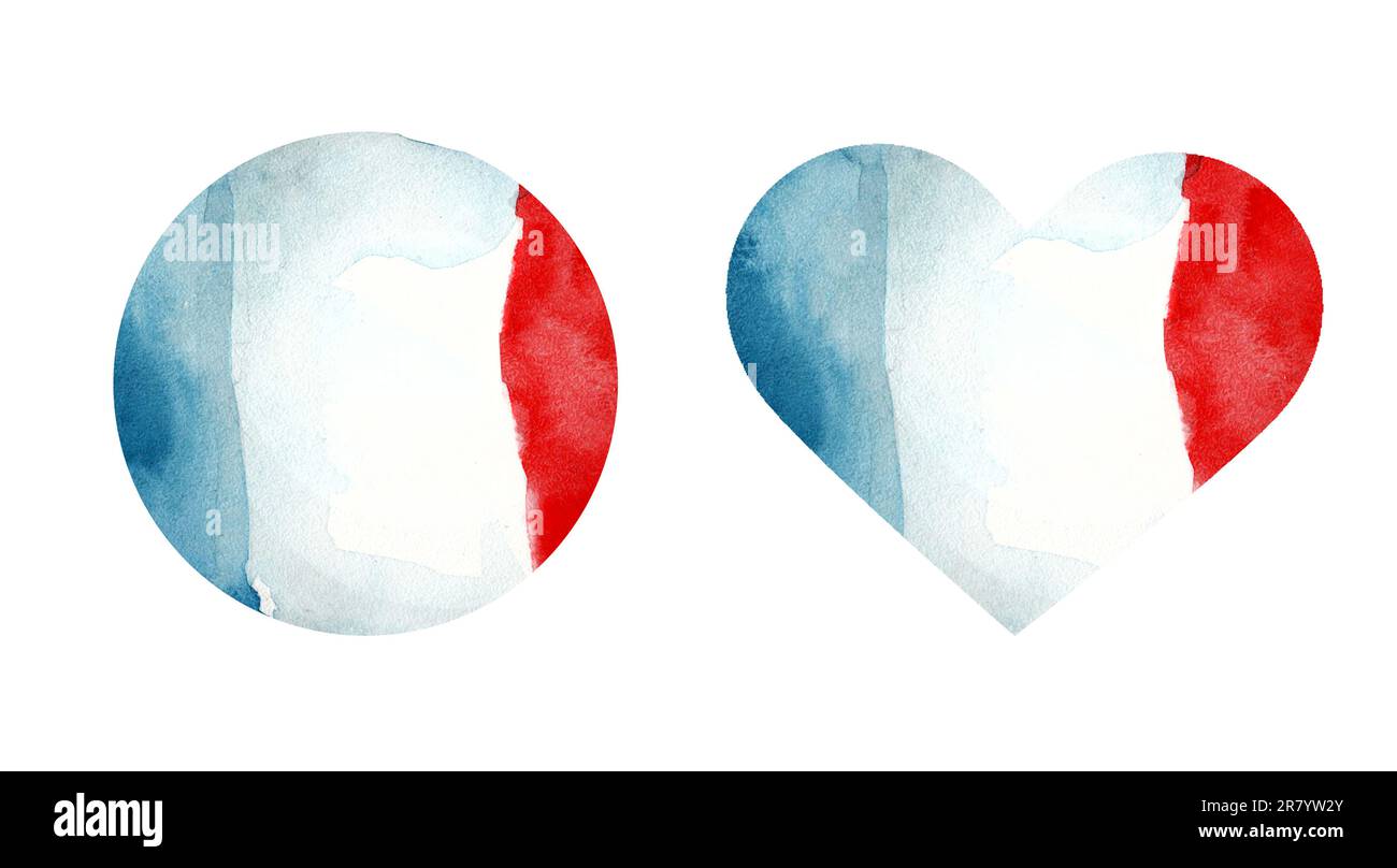 France flag set. Hand drawn watercolor isolated on white background ...