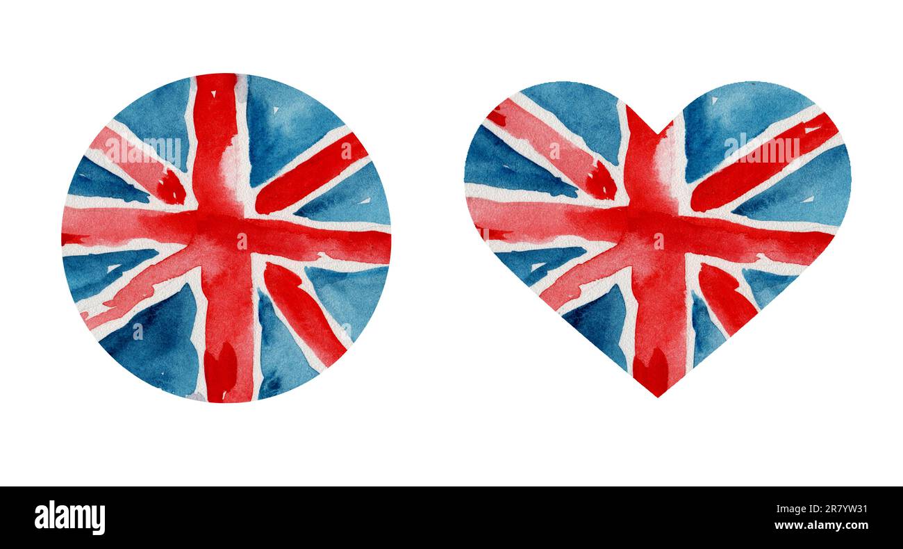 Great Britain flag set. Hand drawn watercolor isolated on white ...