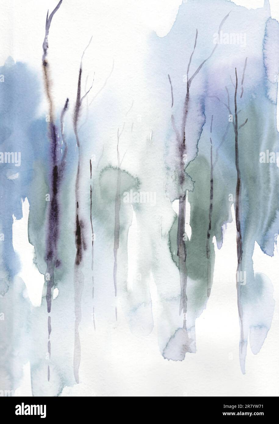 Abstract watercolor landscape in neutral gray and blue tones, hand ...