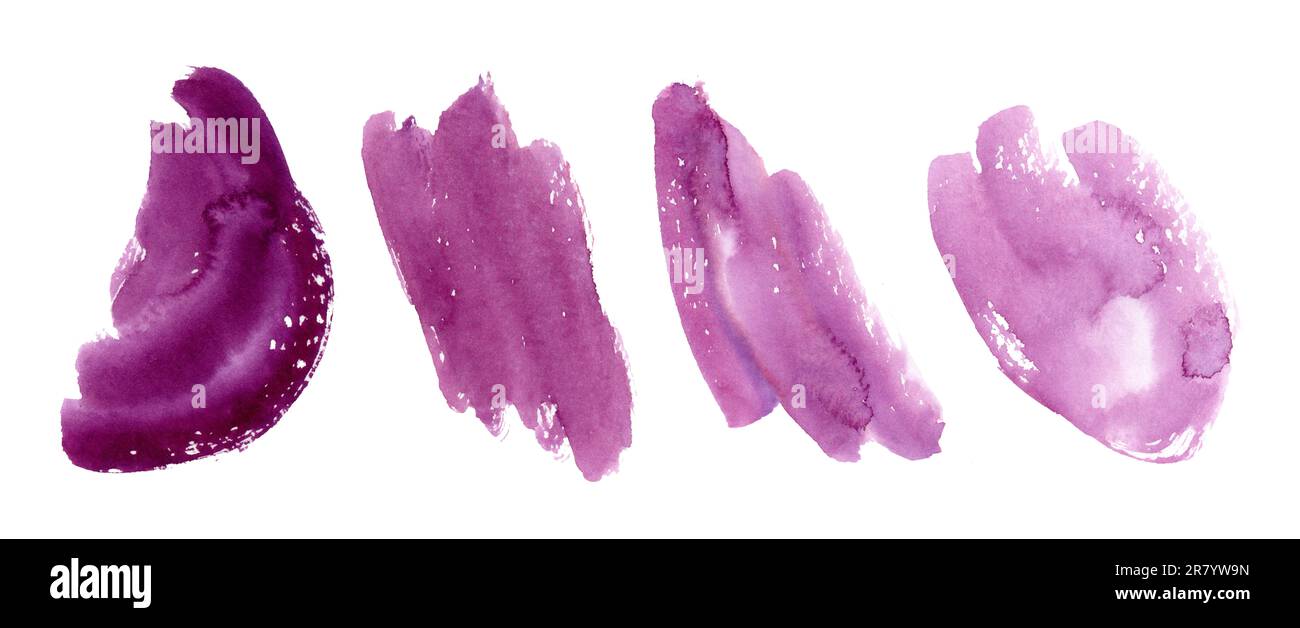 Set of watercolor abstract lilac spots. Paint splatter. Bright colours ...