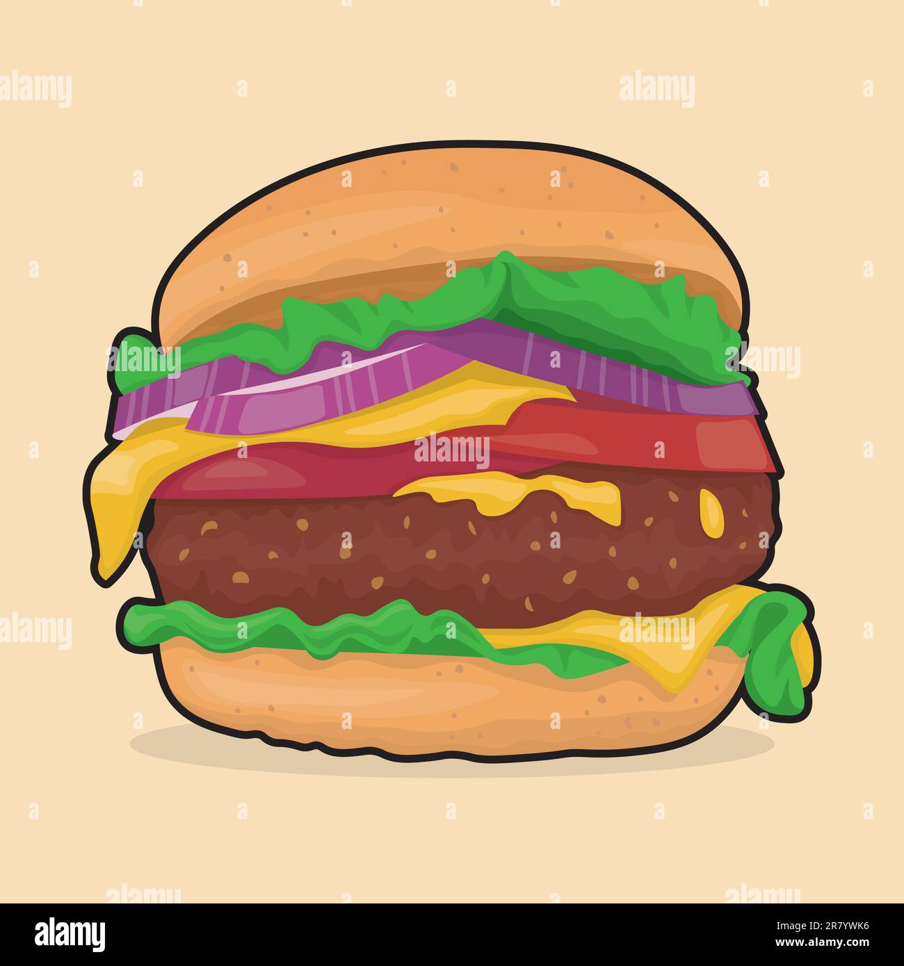 color image of hamburger with tasty beef patty, cheese, red onion ...