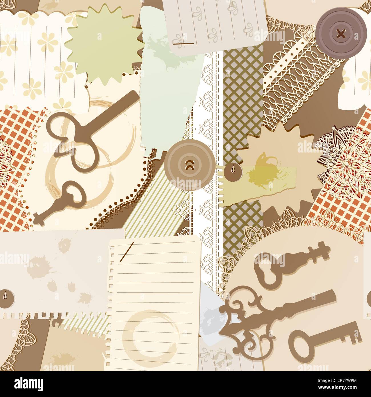 vector seamless pattern with scrapbook design elements: vintage key ...