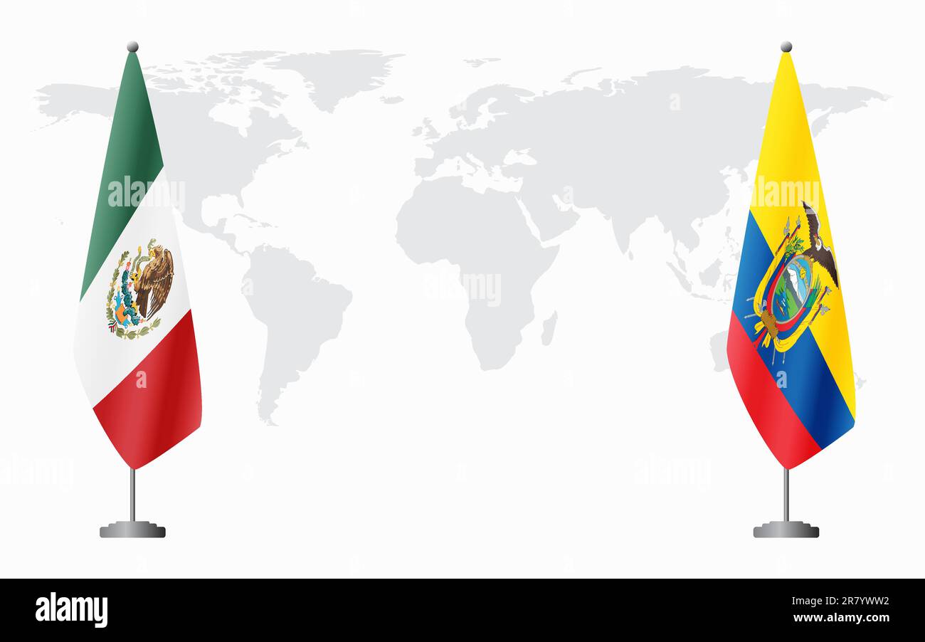 Mexico and Ecuador flags for official meeting against background of ...