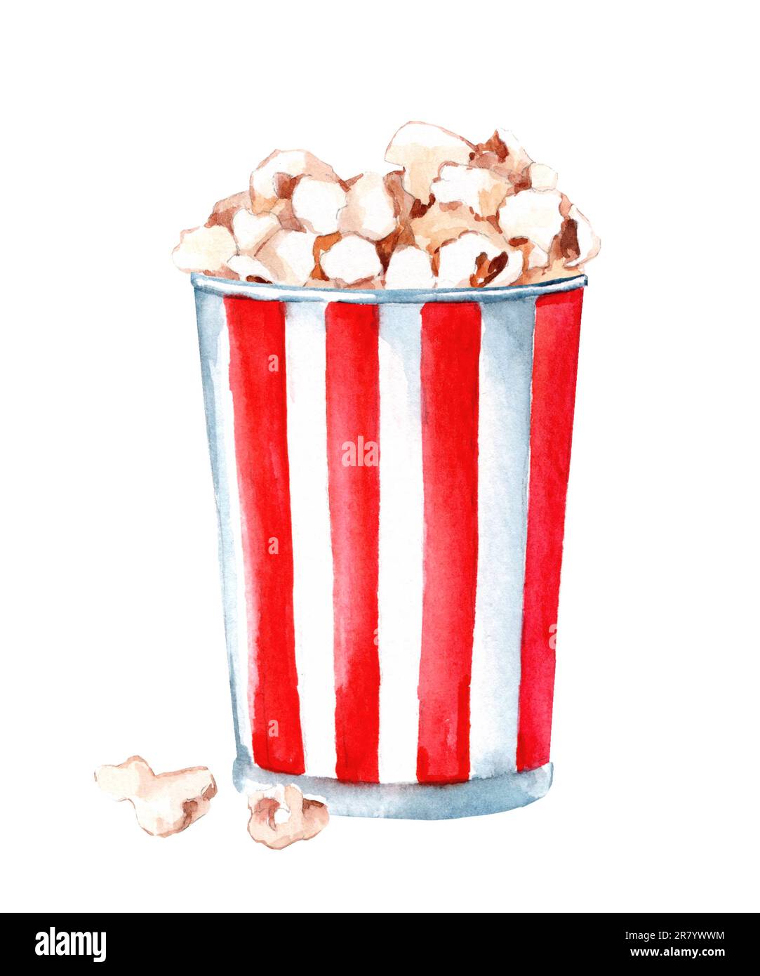 Popcorn isolated on white. Hand-drawn watercolor illustration, for film ...