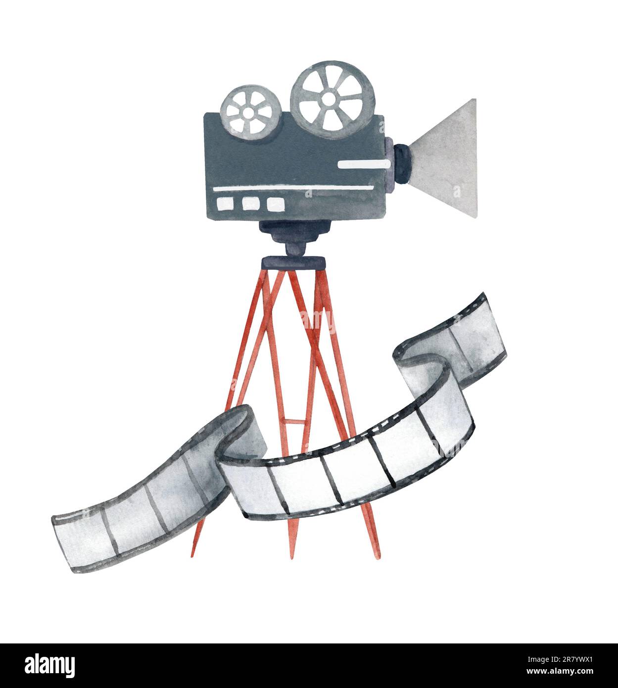 Vintage movie projector on a tripod. Watercolor illustration for banner ...