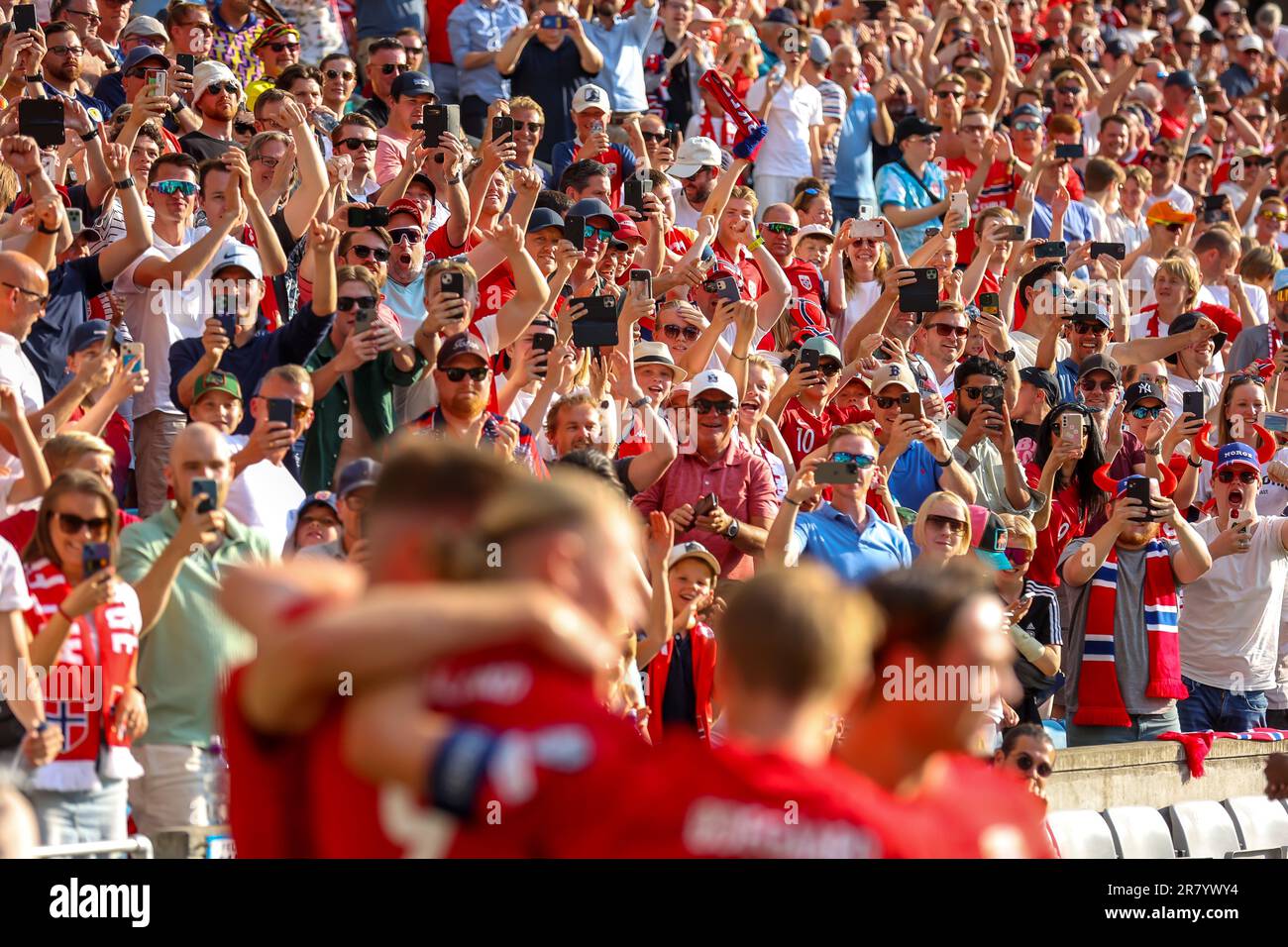 Oslo, Norway, 17th June 2023. The Norwegian crowd celebrates Norway's ...