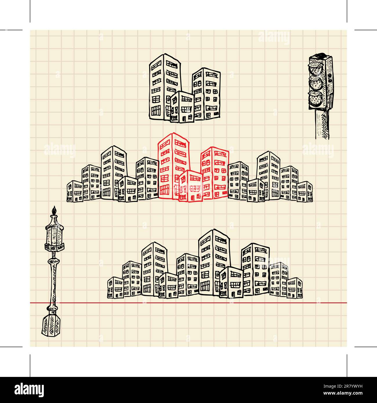 Cityscape, sketch set, vector illustration, eps10 Stock Vector Image ...