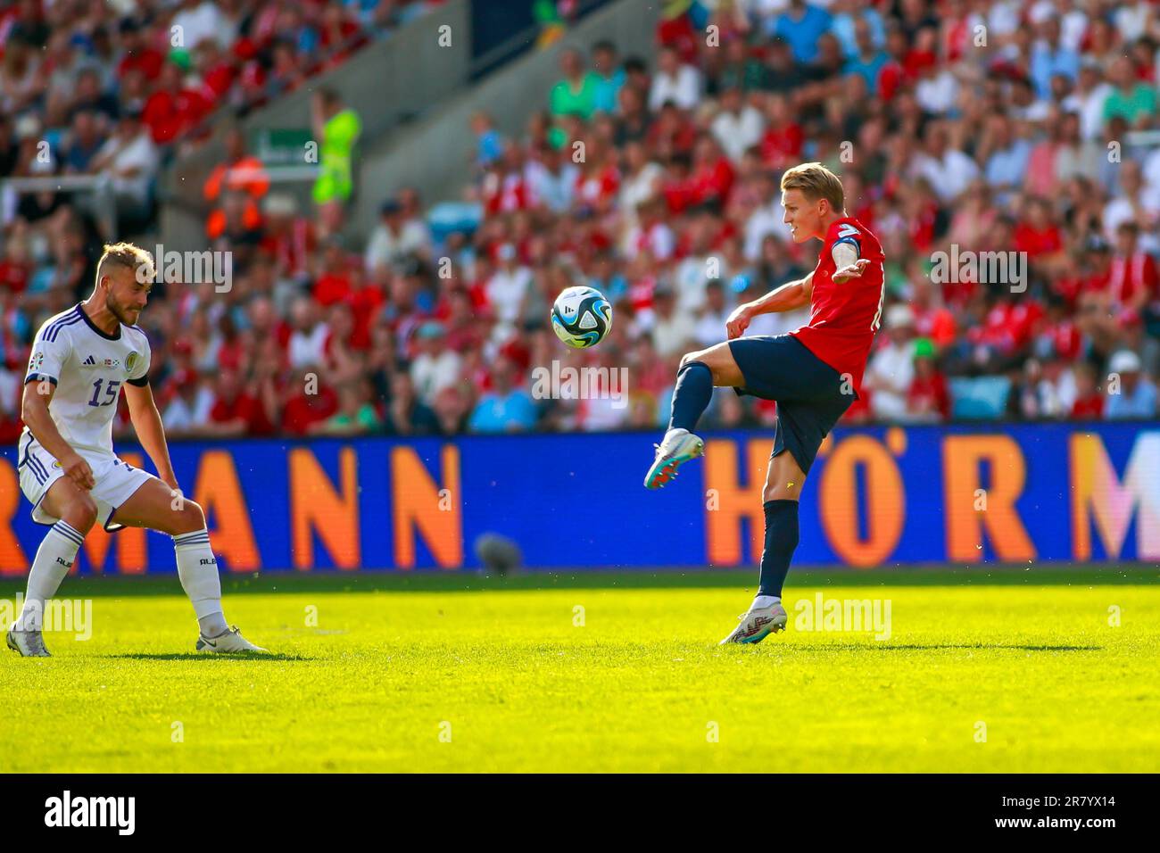 Oslo, Norway, 17th June 2023. Norway's Martin Ødegaard on the ball in ...