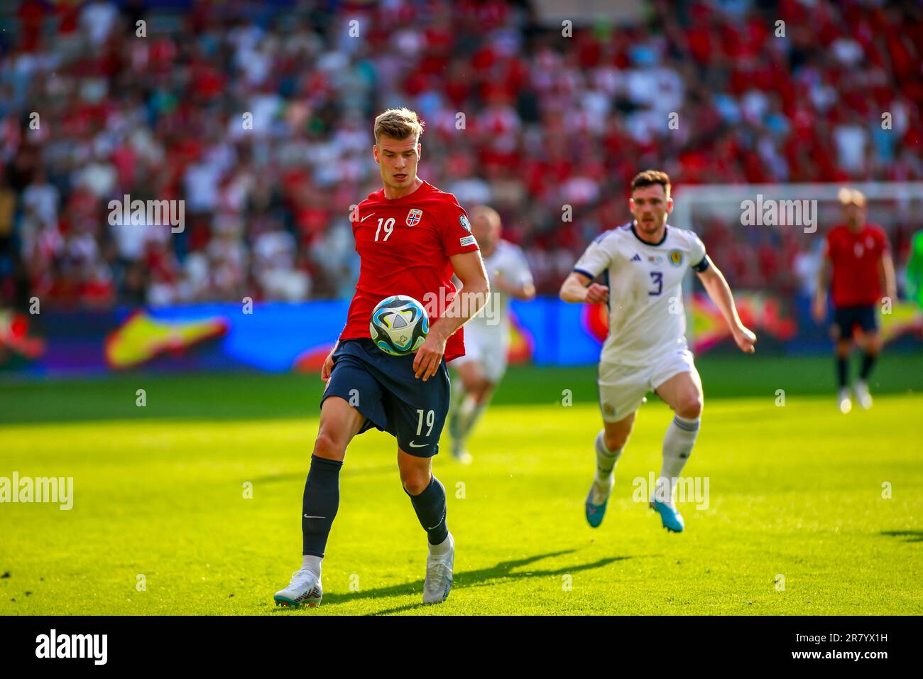 Oslo, Norway, 17th June 2023. Norway's Alexander Sørloth on the ball in ...