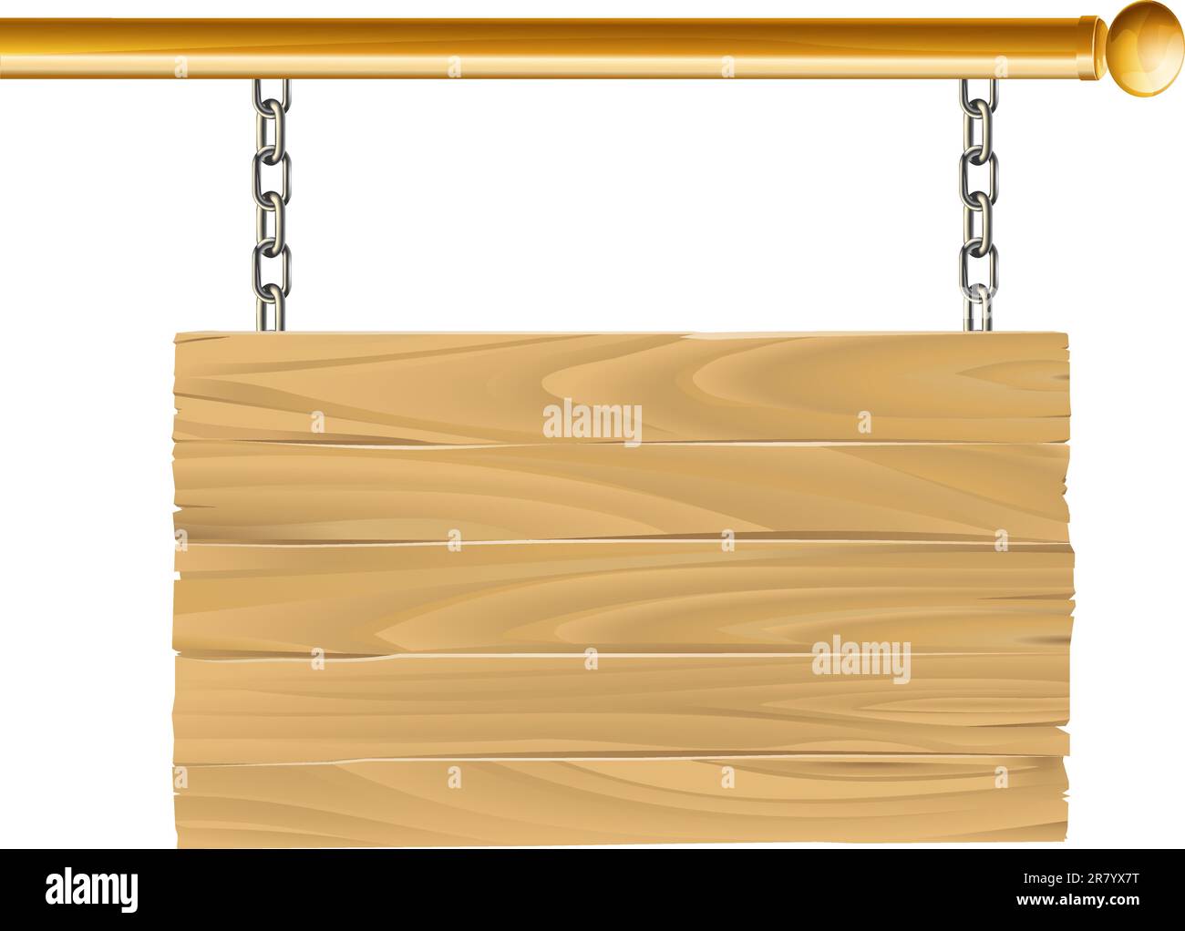 Illustration of a wooden sign hanging suspended from a brass metal pole ...