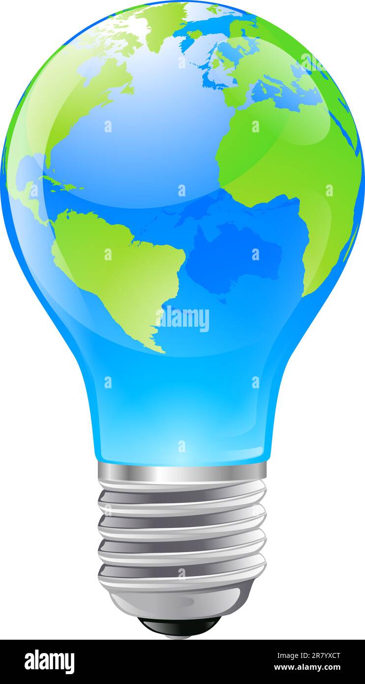 Illustration of an electric light bulb with a world globe. Conceptual ...