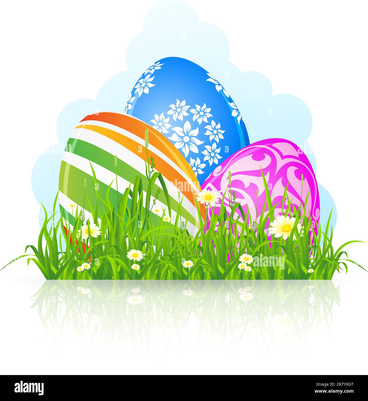 Three Easter eggs in the green grass isolated on white background Stock ...