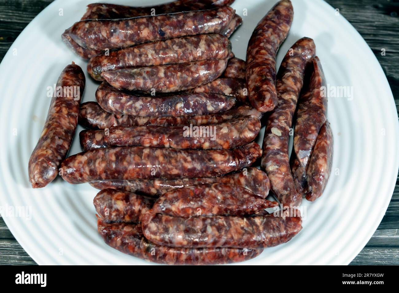Middle Eastern raw fresh beef sausage, Egyptian sausages. it is a dry ...