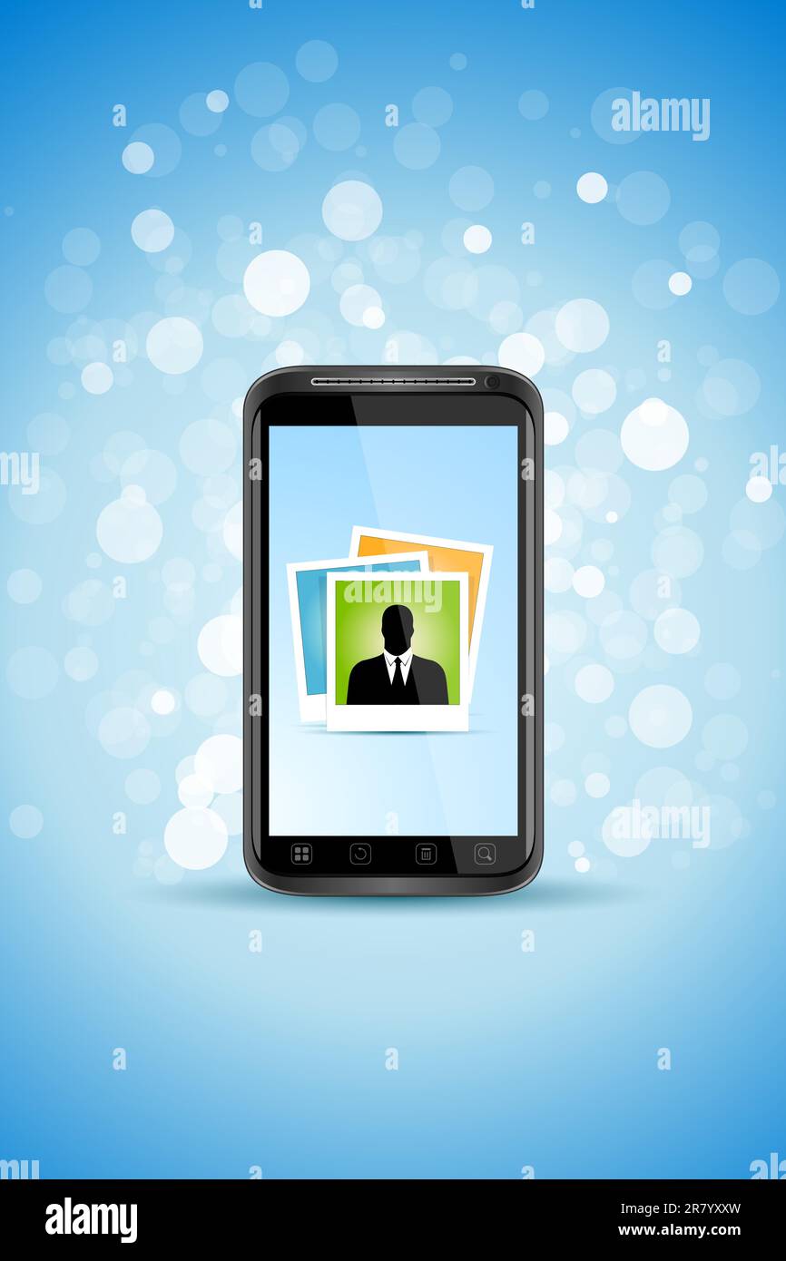 Blue Business Background with Modern Smart phone and Sparkles Stock ...