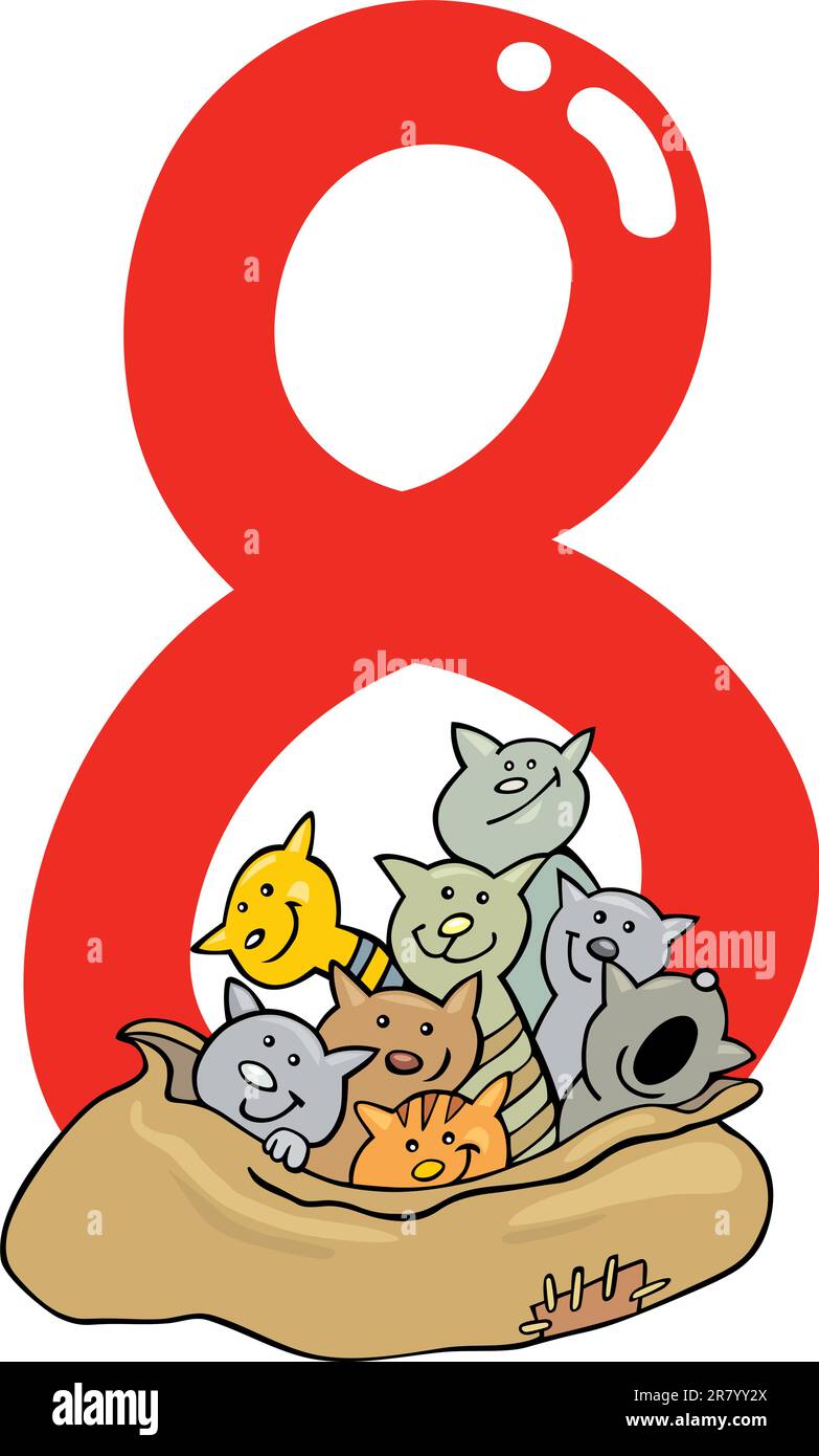 cartoon illustration with number eight and cats Stock Vector Image ...