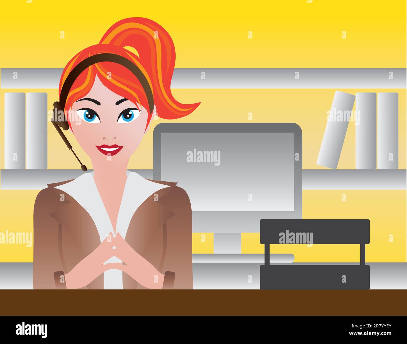 Female Receptionist Operator Help Desk with Computer Illustration Stock ...