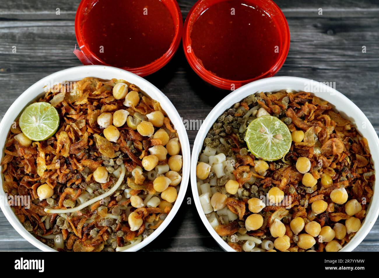 Egyptian cuisine of Koshary, a popular street food made of rice ...