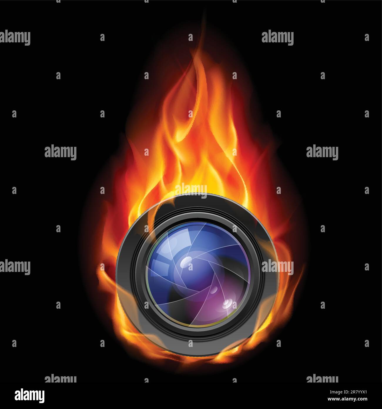 Burning the camera lens. Illustration on black background Stock Vector ...