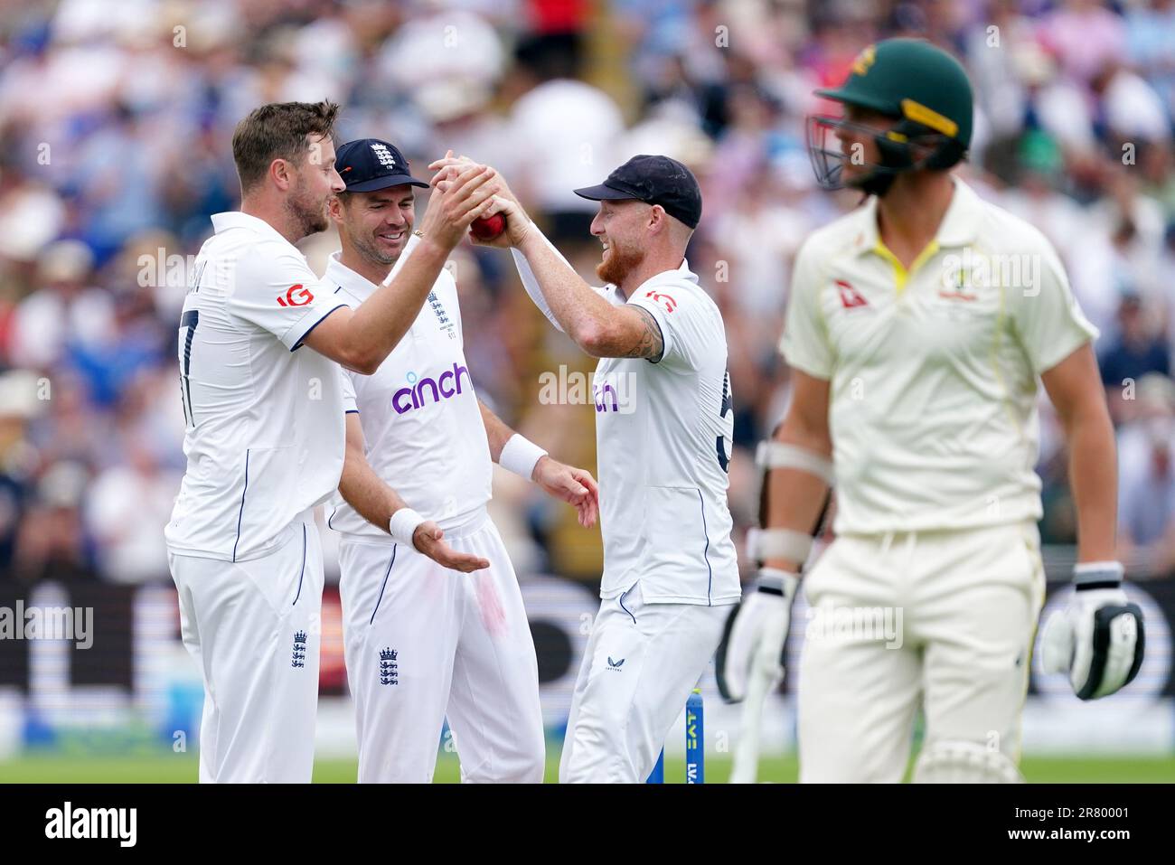 England’s Ben Stokes celebrates with England’s Ollie Robinson after ...