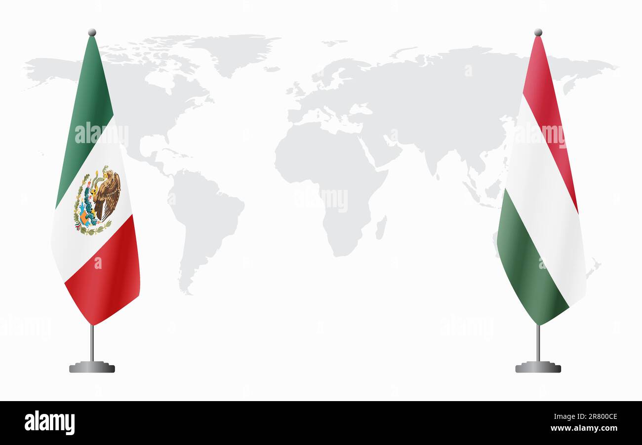 Mexico and Hungary flags for official meeting against background of ...