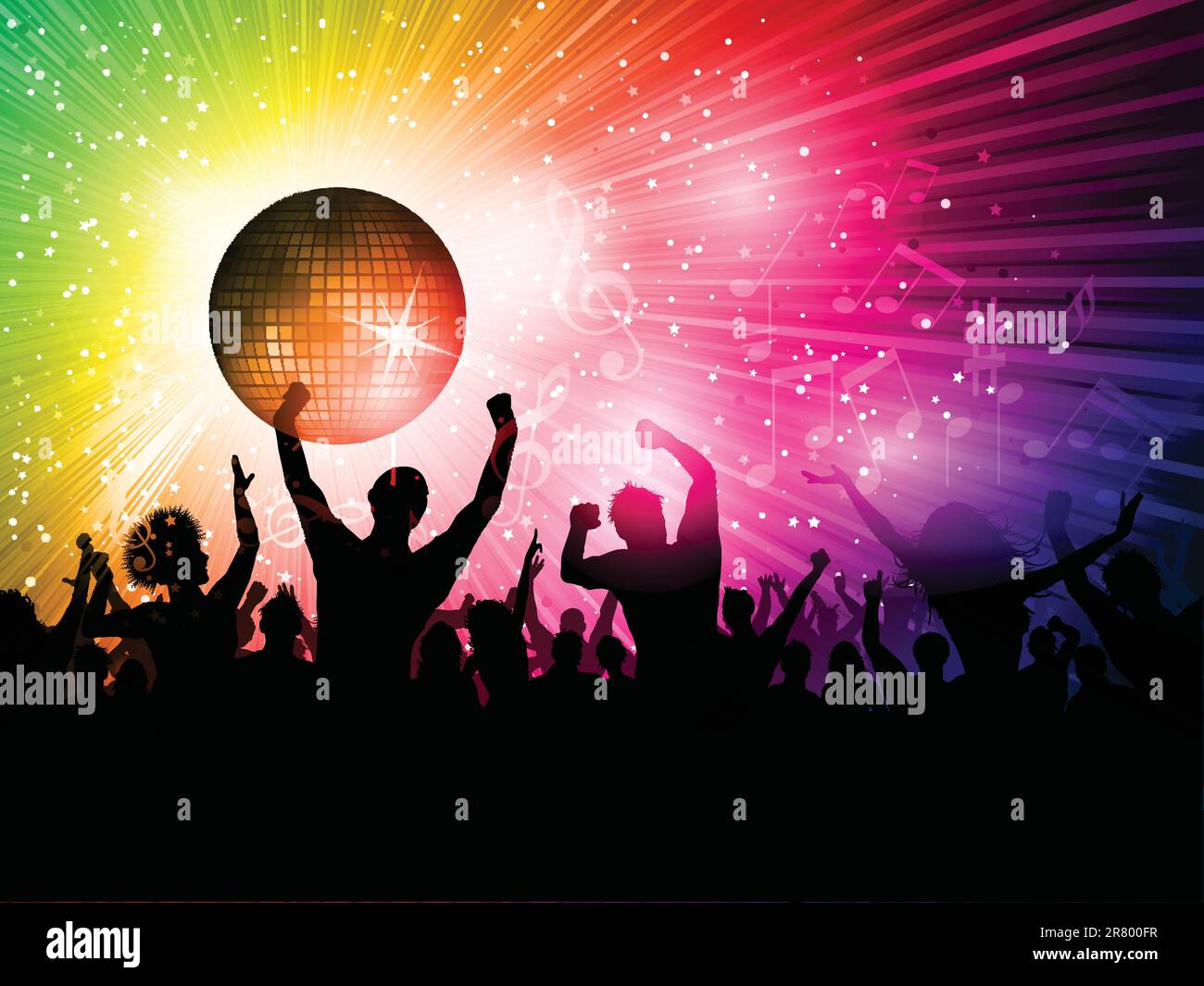 Silhouette of a party crowd on a disco ball background Stock Vector ...