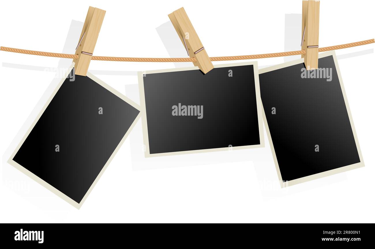 Three Photo Frames on Rope. Illustration on white background Stock ...