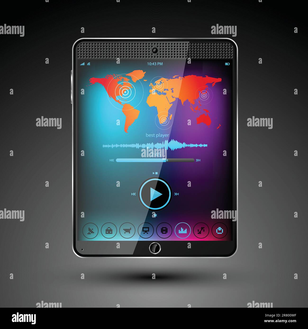 Tablet concept with big touch screen and speakers. Vector illustration ...